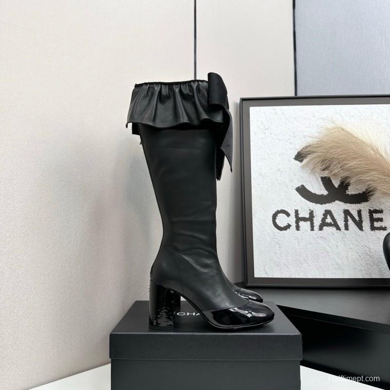 Chanel 2025 SS Bow Detail Block Heel Boots - L Y00600 - Halftime